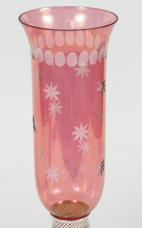 1930s Pair of Red Glass Vintage Hurricanes at 1stDibs