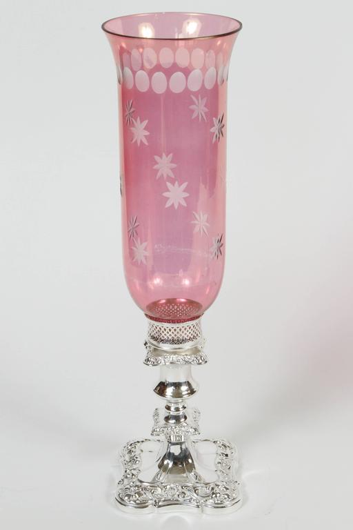 1930s Pair of Red Glass Vintage Hurricanes at 1stDibs