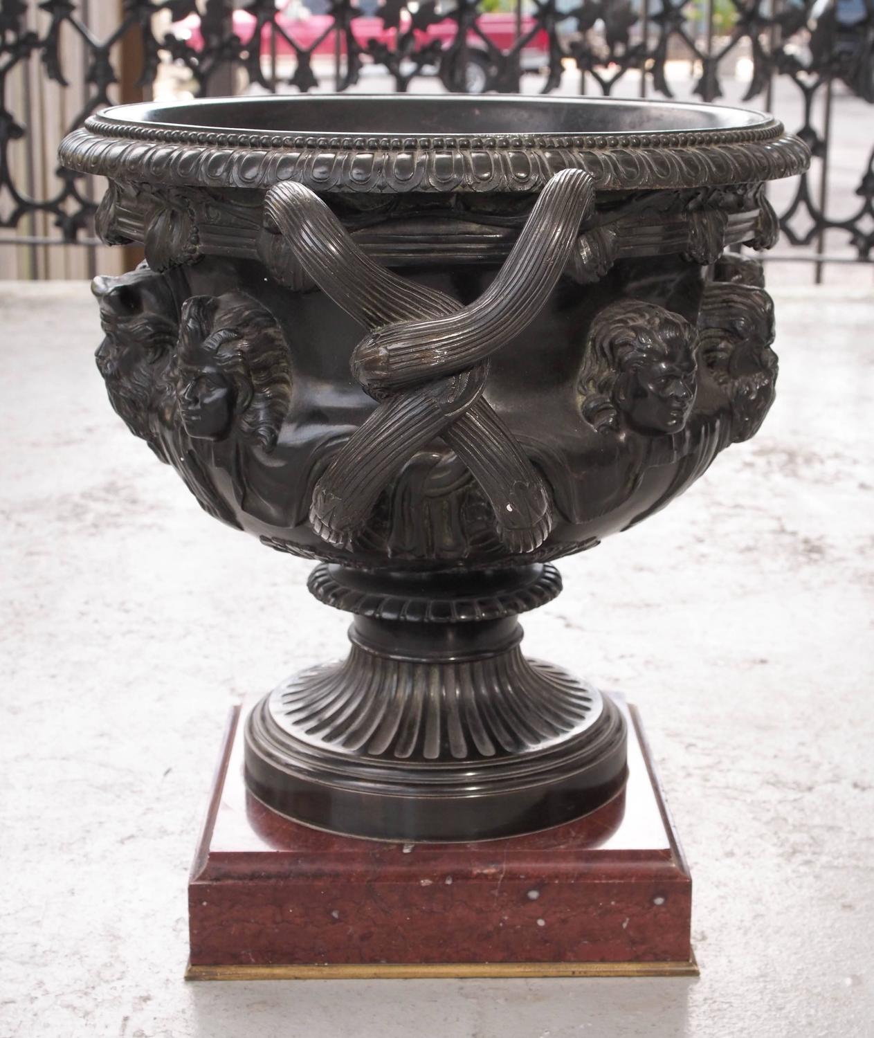 Monumental Bronze "Warwick" Vase on Rouge Marble Base For Sale at 1stdibs