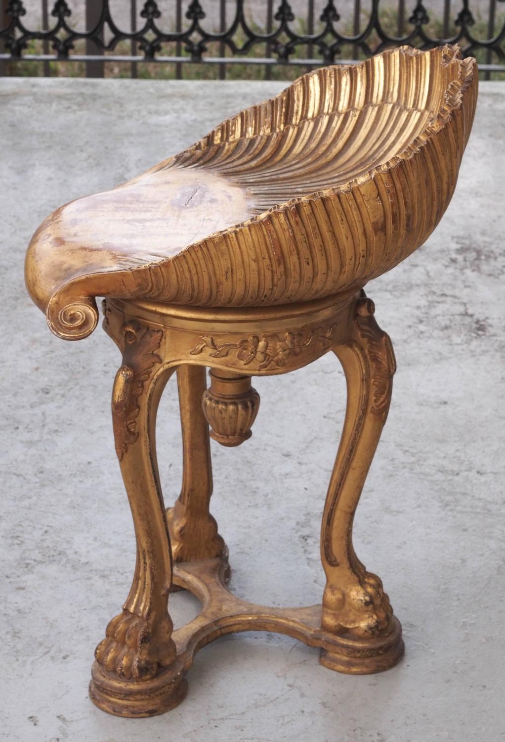 Venetian Gilt Wood Grotto Stool For Sale at 1stdibs