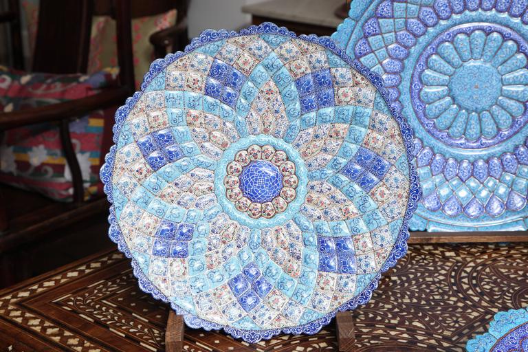 Blue Iranian Minakari Plates, Vitreous Enamel on Copper at 1stDibs ...