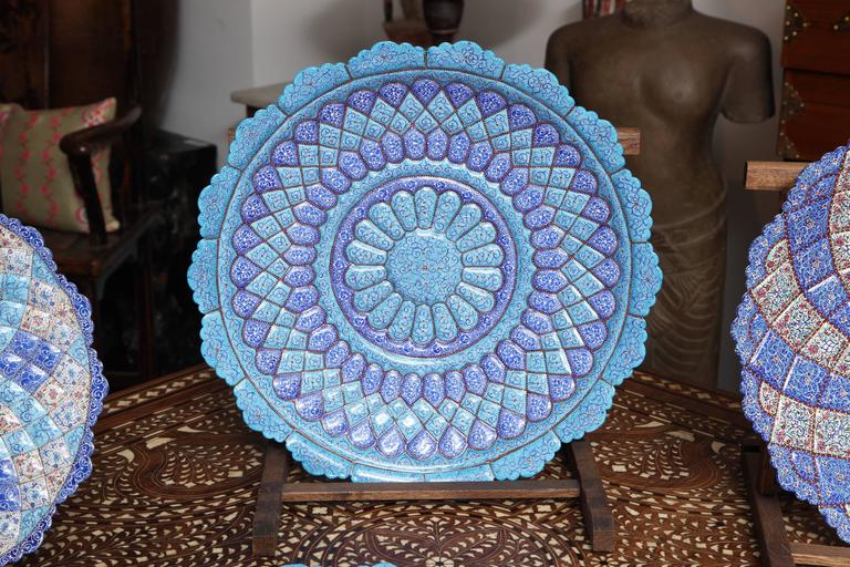 Blue Iranian Minakari Plates, Vitreous Enamel on Copper at 1stDibs ...