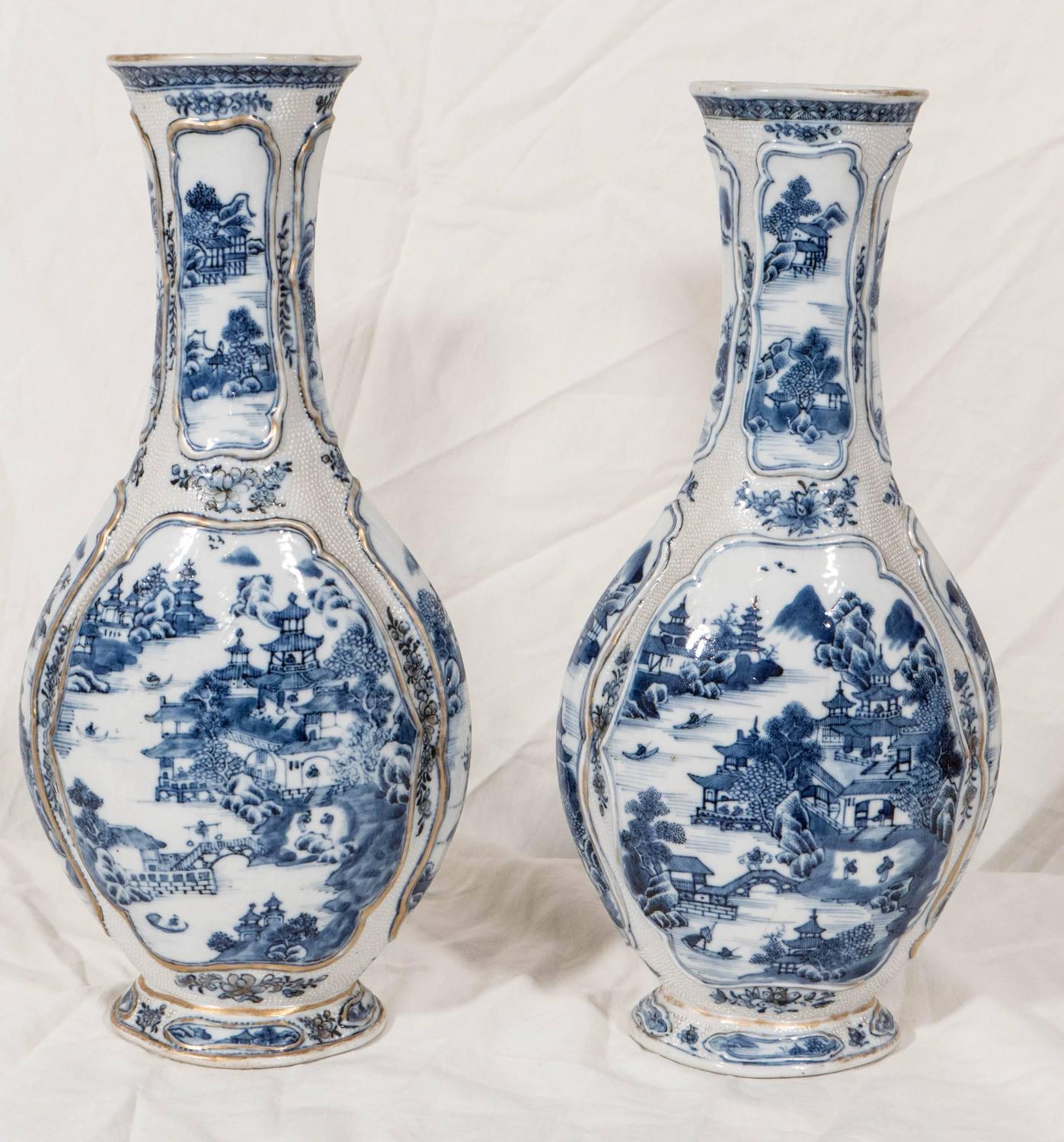 Pair of Antique Chinese Blue and White Porcelain Mantle Vases at 1stdibs