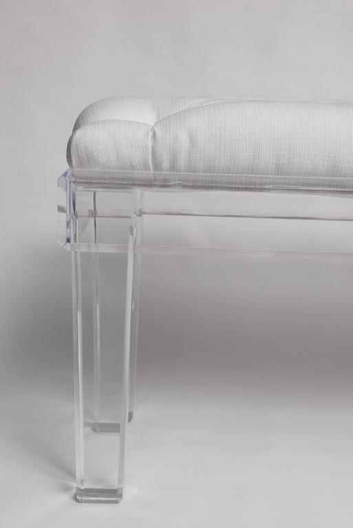Bespoke Hollywood Regency, Glam, Lucite Bench with White Button-Tufted ...