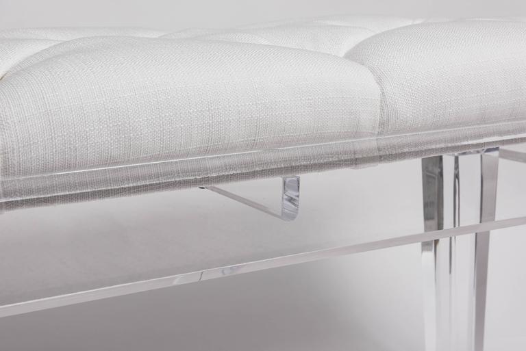Bespoke Hollywood Regency, Glam, Lucite Bench with White Button-Tufted ...