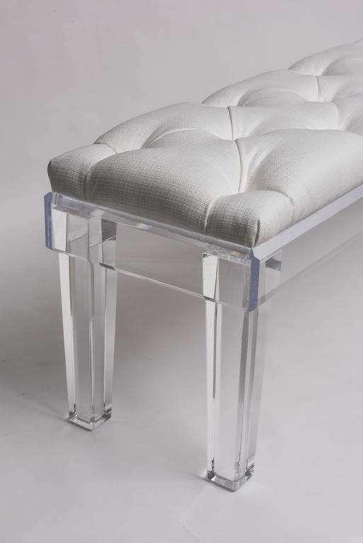 Bespoke Hollywood Regency, Glam, Lucite Bench with White Button-Tufted ...