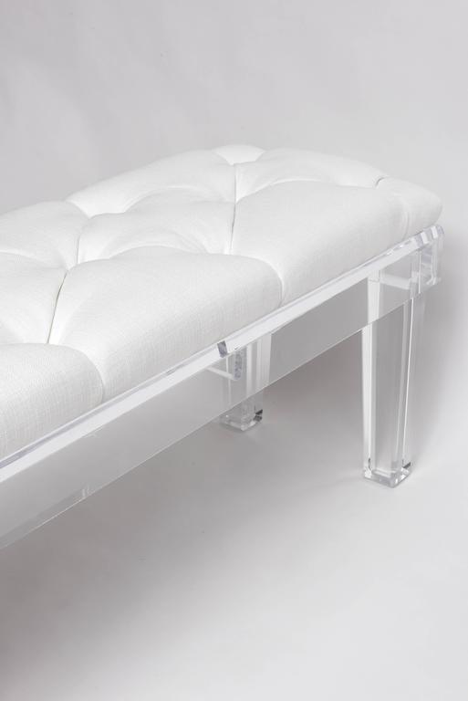 Bespoke Hollywood Regency, Glam, Lucite Bench with White Button-Tufted ...