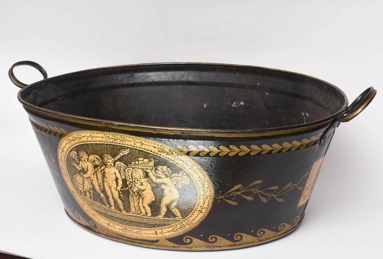 Large Black and Gold Tole Container at 1stDibs