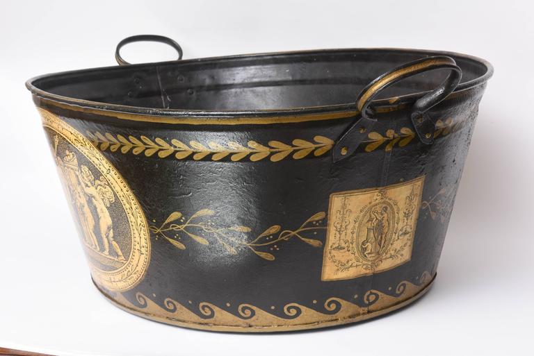 Large Black and Gold Tole Container at 1stDibs