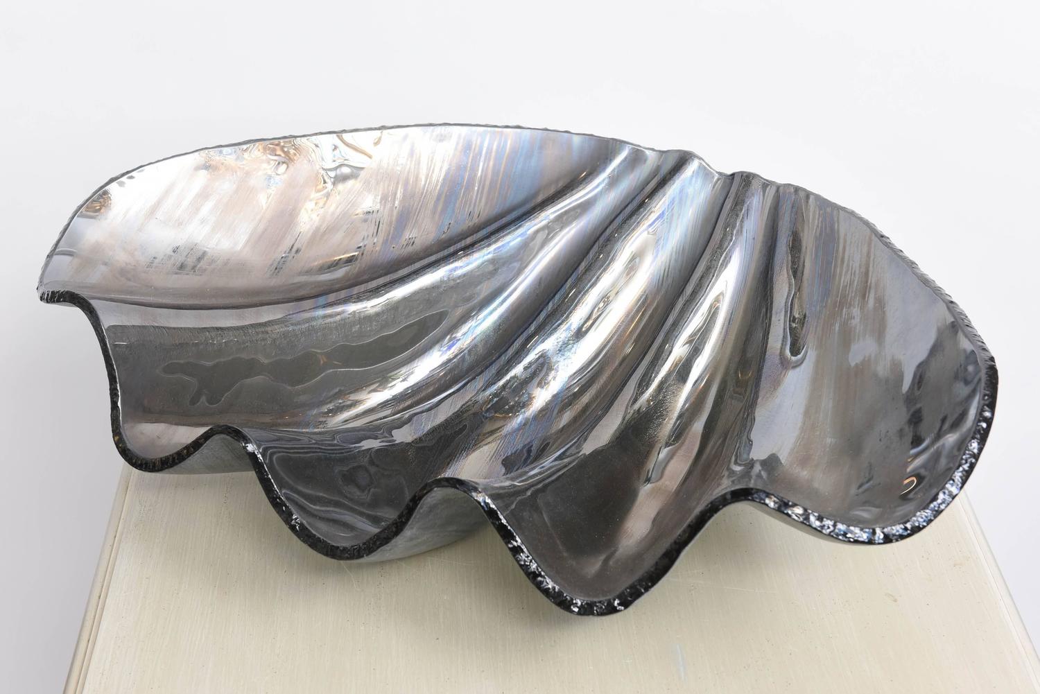 Large Smoked Glass Clam Shell Centerpiece For Sale at 1stdibs