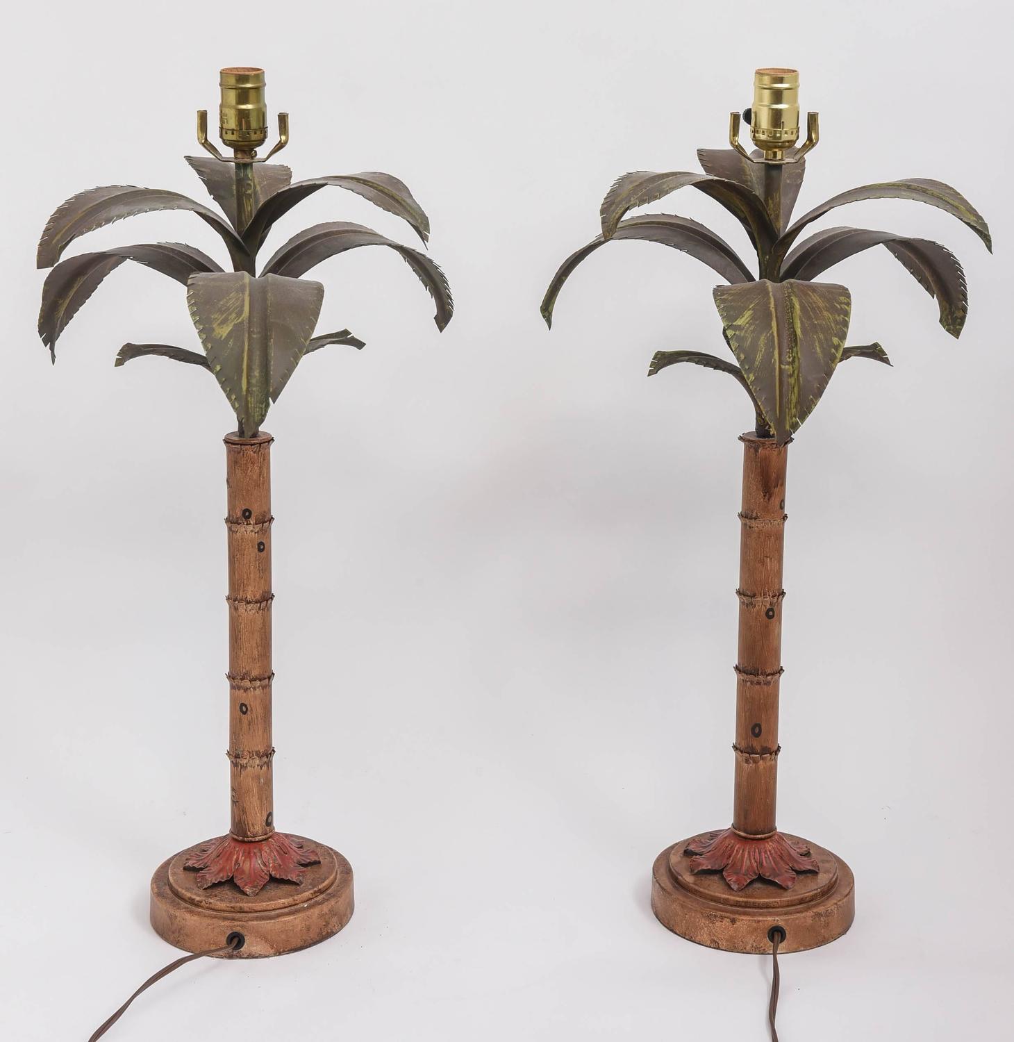 Vintage Pair of Midcentury Tole Palm Tree Lamps at 1stdibs