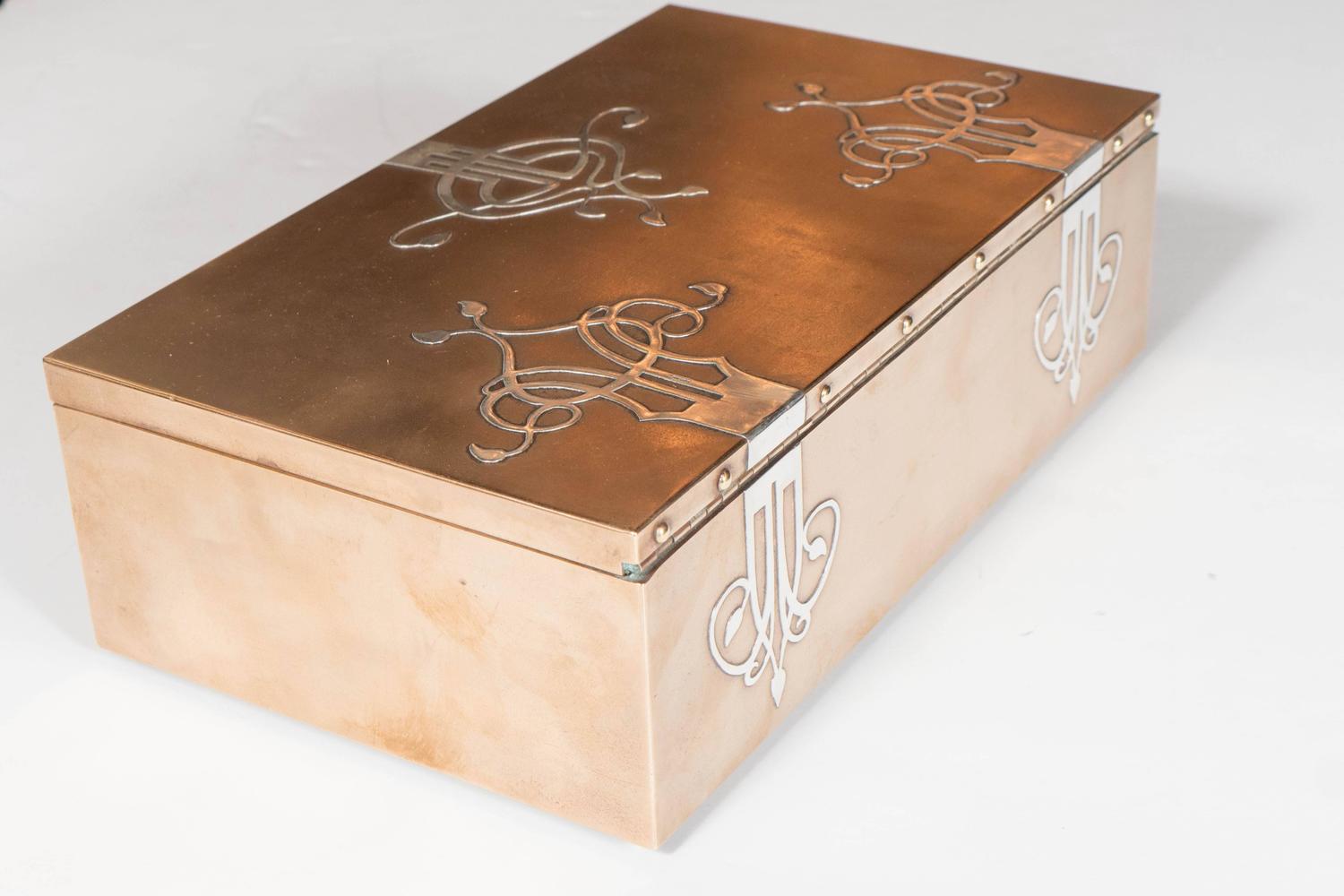 Gorgeous Aesthetic Movement Bronze Box with Sterling Silver Overlay by ...