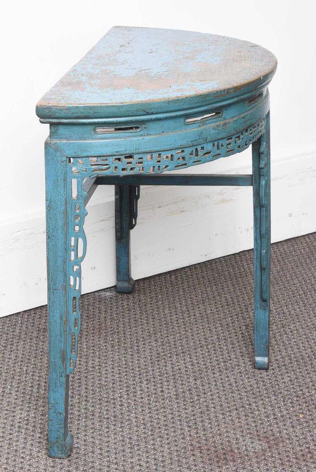 19th Century Chinese Hand-Painted Half Round Console Table at 1stdibs