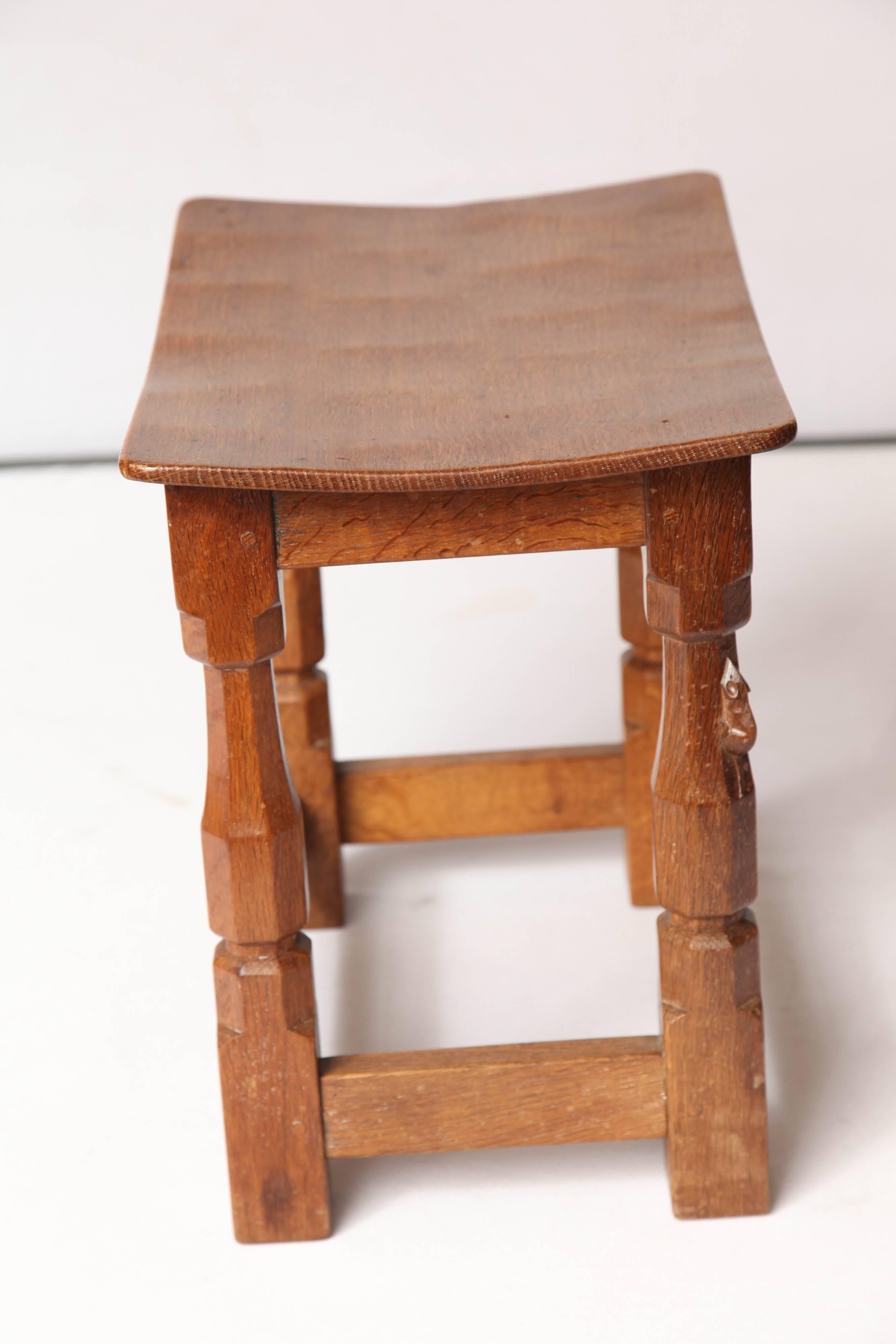 Robert "Mouseman" Thompson Oak Joint Stool at 1stDibs
