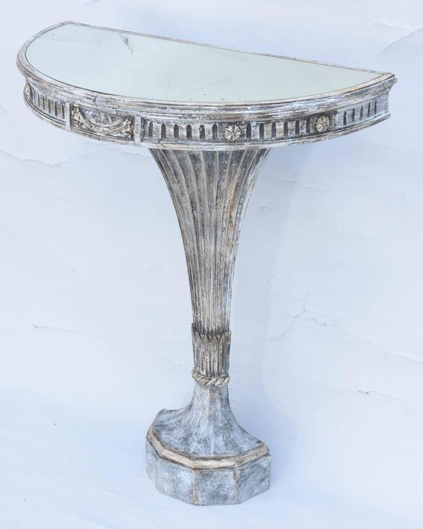 Demilune Console with Mirrored Top on Hourglass-Form Painted Base at ...