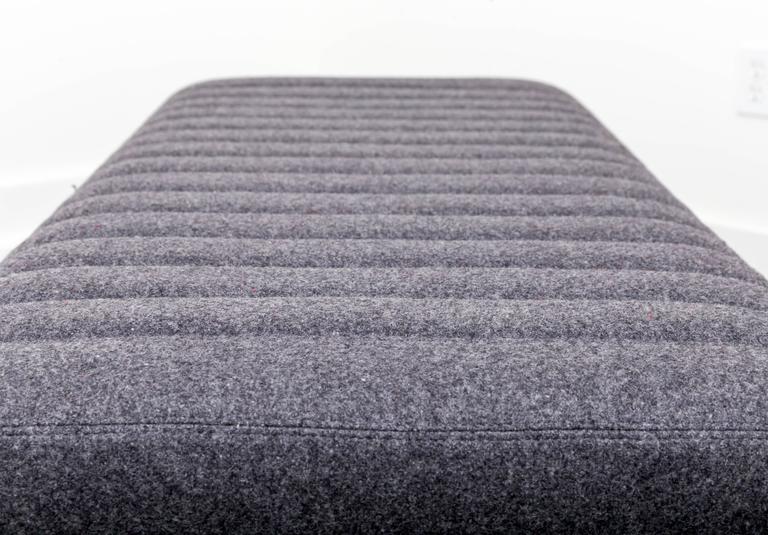 Mid-Century Polish Chrome and Grey Flannel Channel Upholstered Long ...