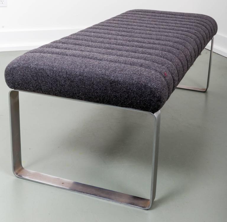 Mid-Century Polish Chrome and Grey Flannel Channel Upholstered Long ...