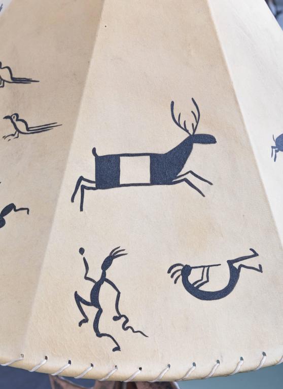 Copper Table Lamp with Stylized Native American Motifs and Leather ...