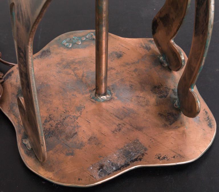 Copper Table Lamp with Stylized Native American Motifs and Leather ...