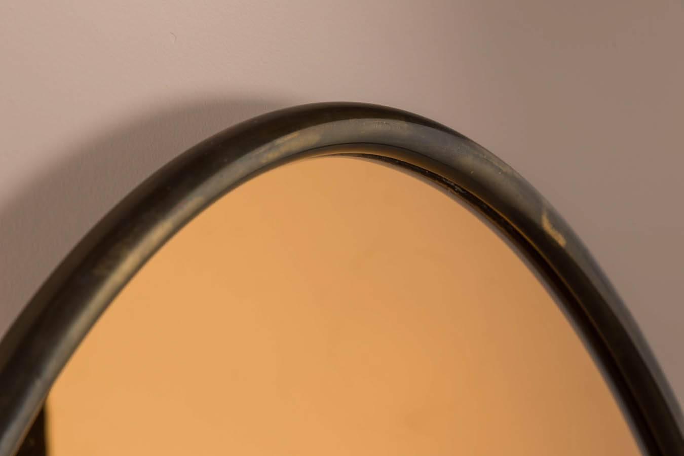 Italian Oval Brass Mirror with Copper Tinted Glass at 1stdibs