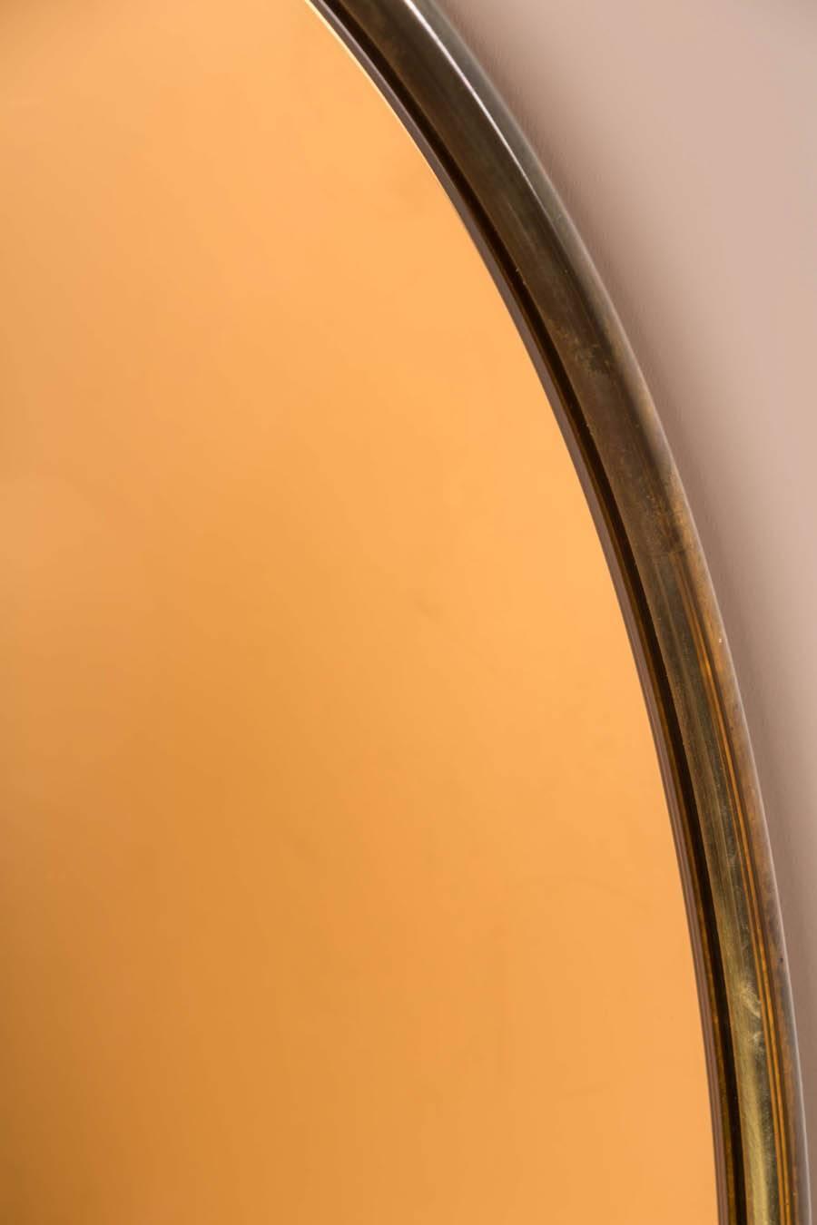 Italian Oval Brass Mirror with Copper Tinted Glass at 1stdibs