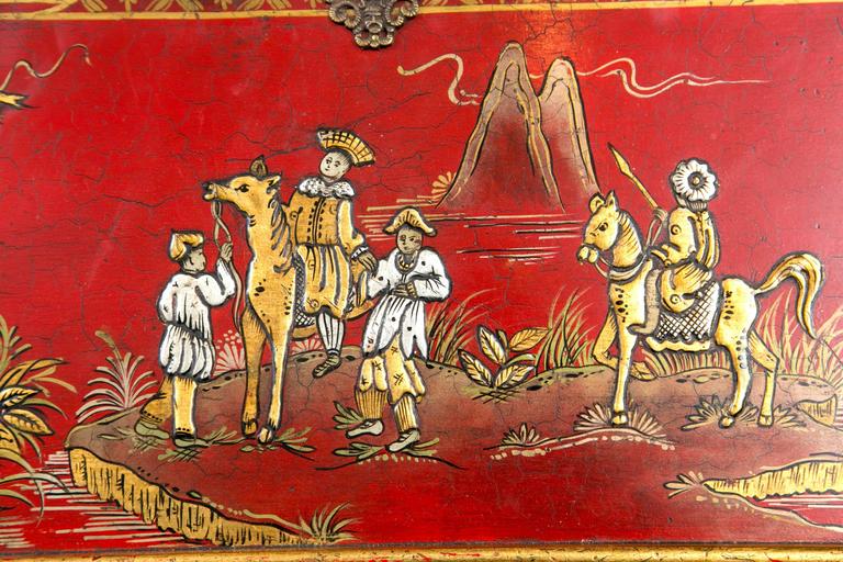 Hand-Painted English Red Chinoiserie Secretary at 1stDibs | red secretary