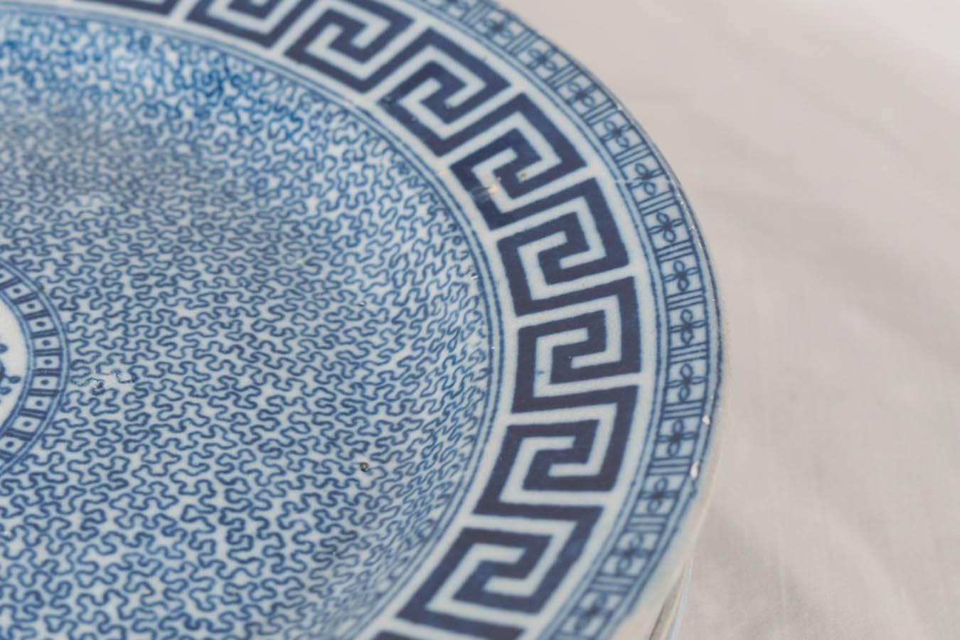 Set of a Dozen Blue and White Neo Egyptian Dishes with Sphinx and Greek ...