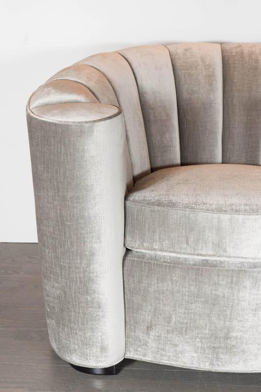 1940s Art Deco Hollywood Scroll-Arm Channel-Back Club Chair in Platinum ...