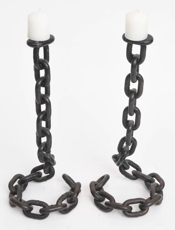 Pair of Illusionistic Iron Chain Link Candlesticks at 1stDibs | chain ...