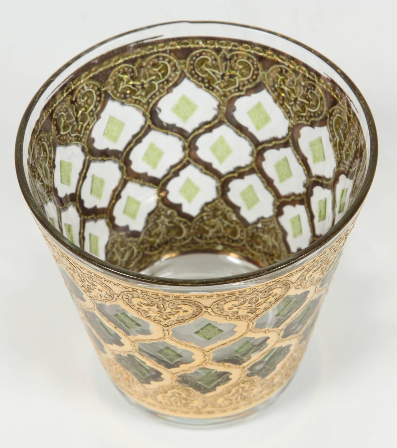 Vintage Lowball Rocks Glasses From Culver With 22 Karat Gold Designs At 1stdibs