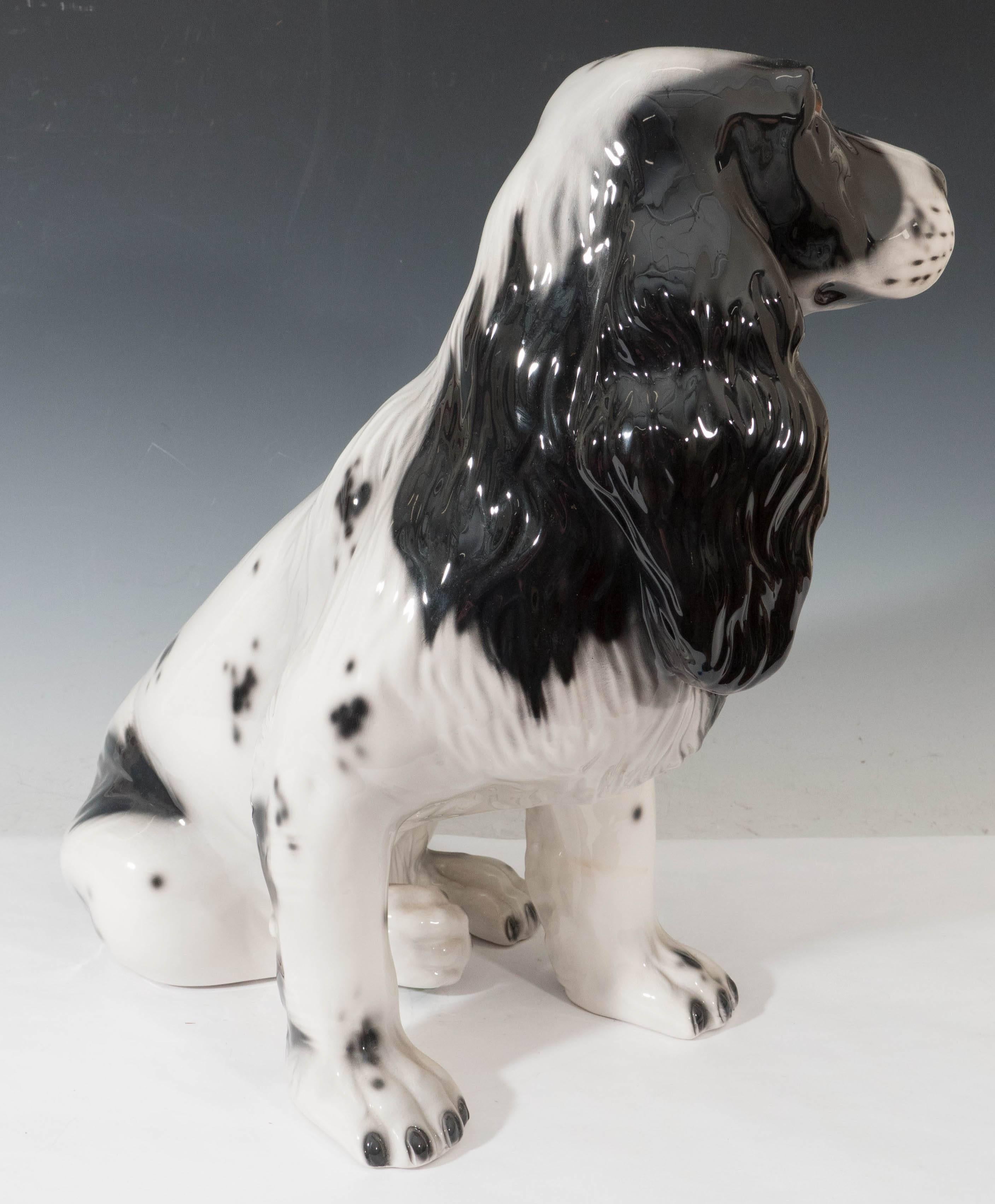 Mid-Century Italian Ceramic Sculpture of a Black and White Cocker ...