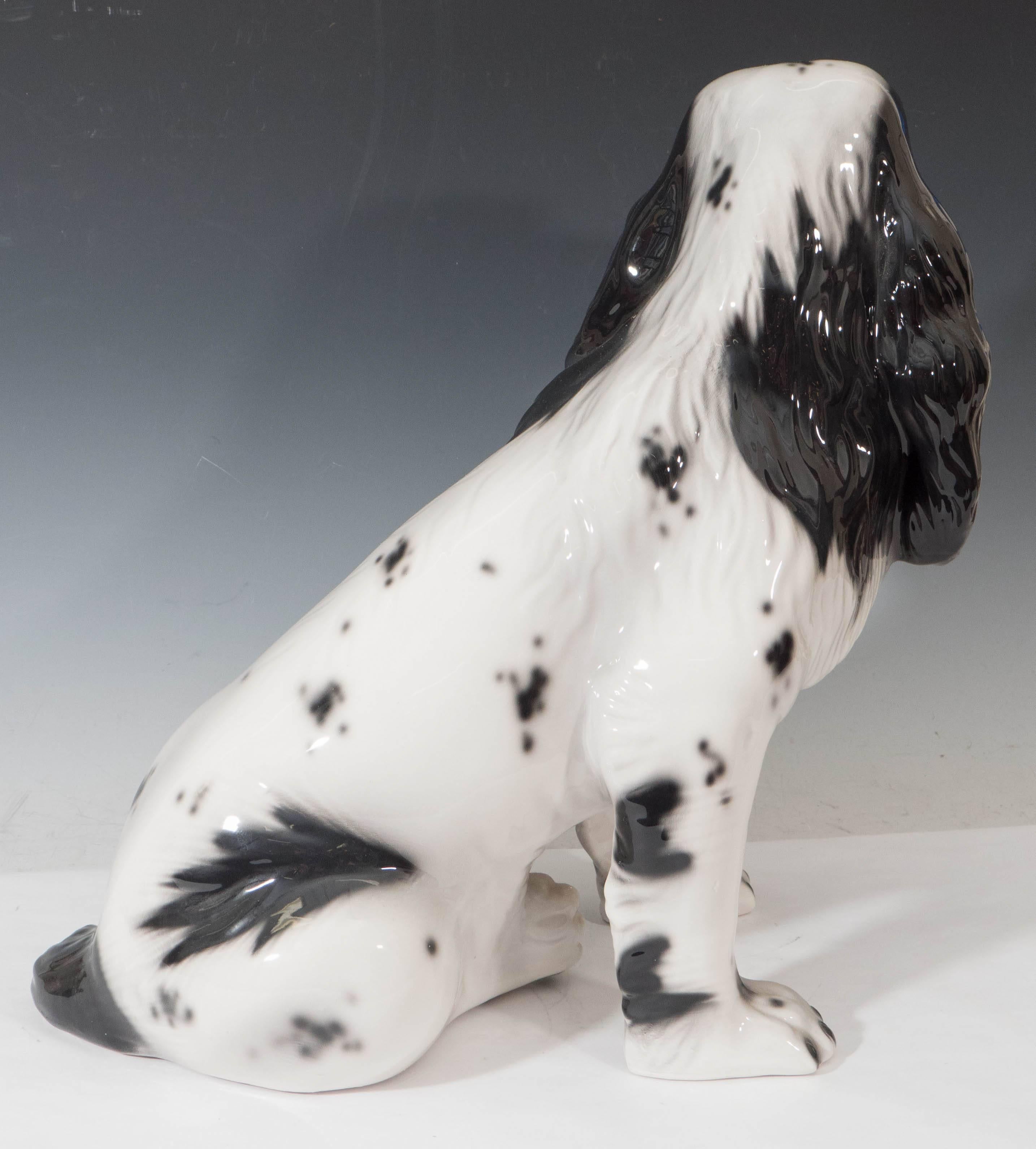 Mid-Century Italian Ceramic Sculpture of a Black and White Cocker ...