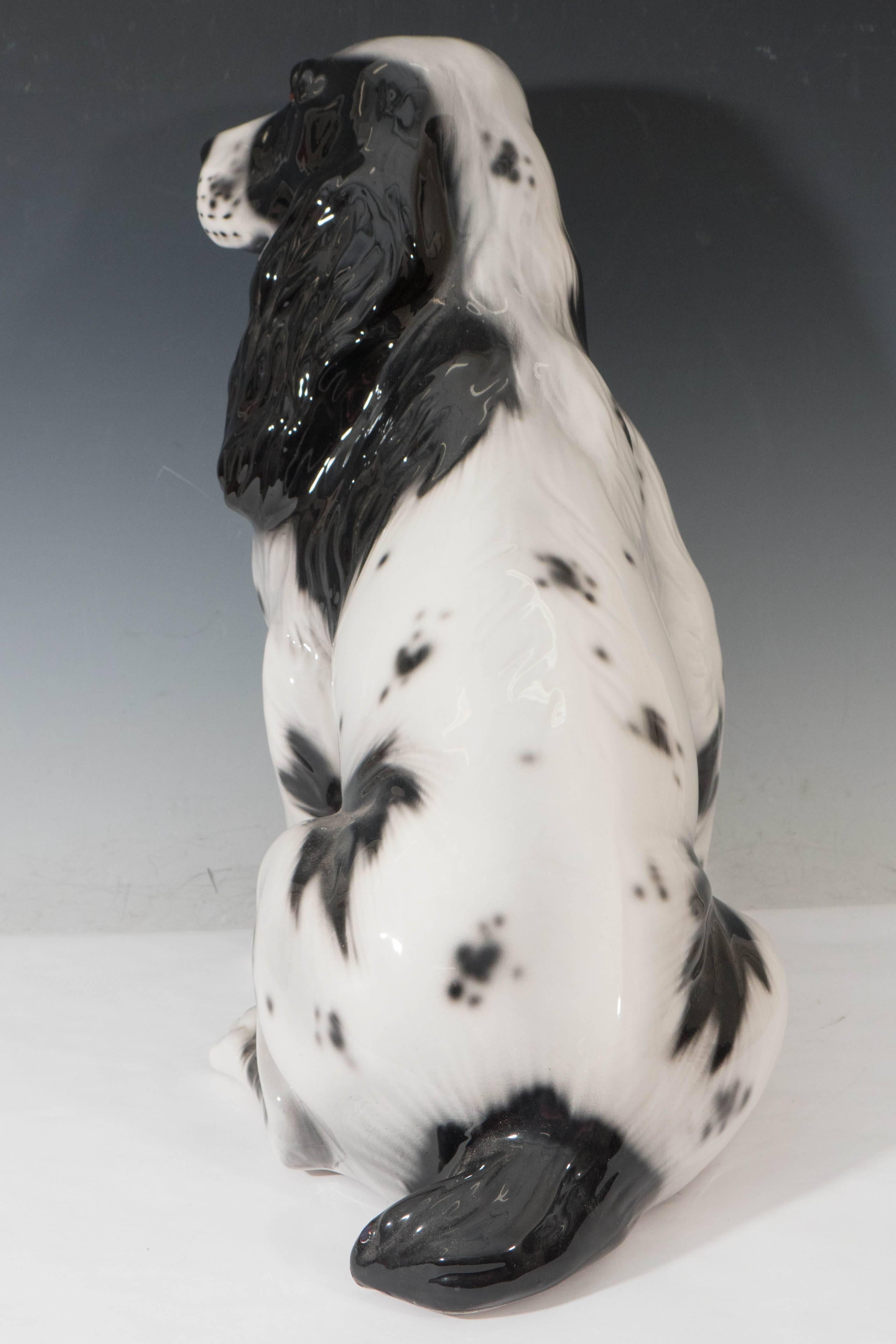 Mid-Century Italian Ceramic Sculpture of a Black and White Cocker ...