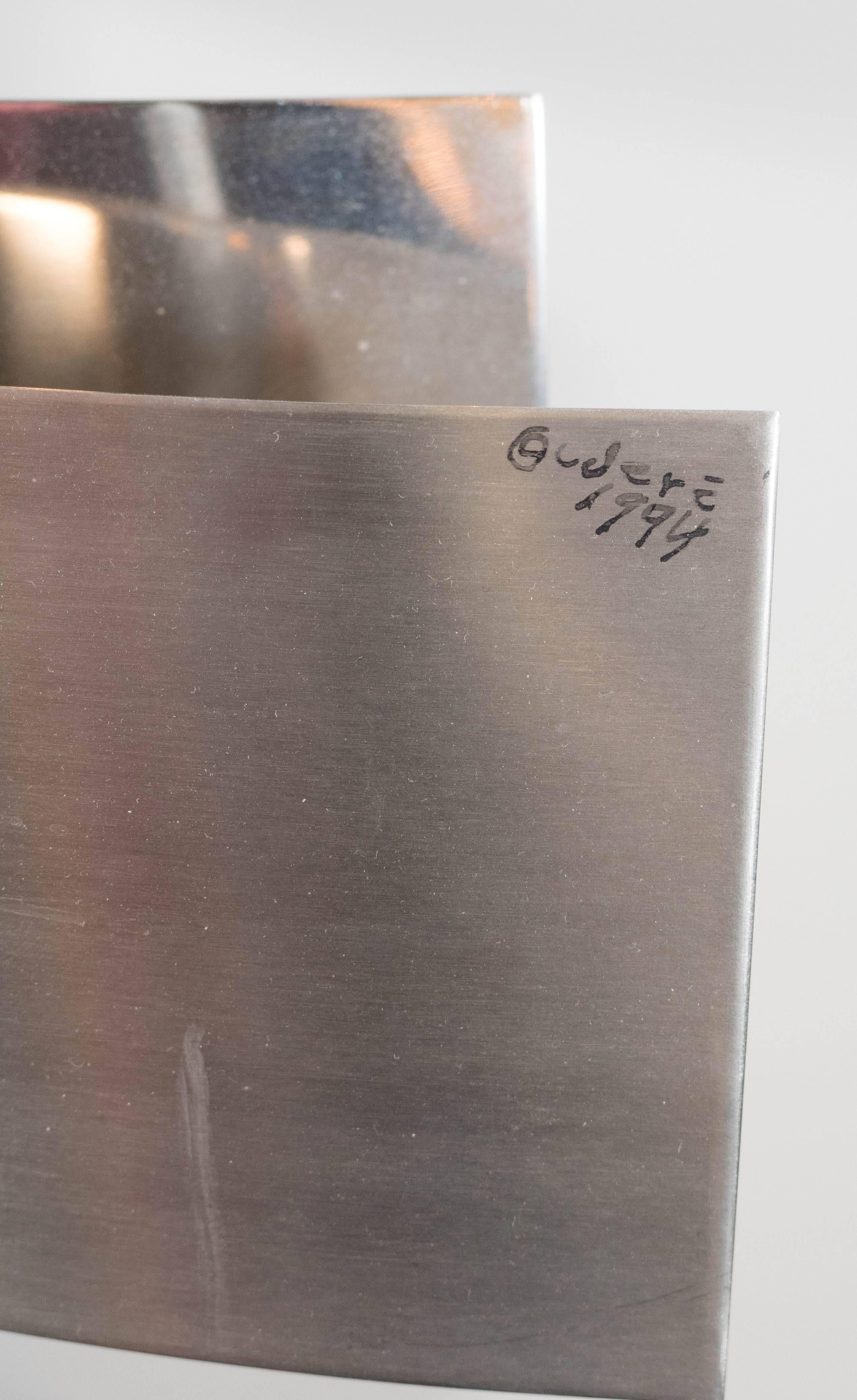 Large Curtis Jere Steel Ribbon Sculpture on Wrought Iron Base, Signed ...