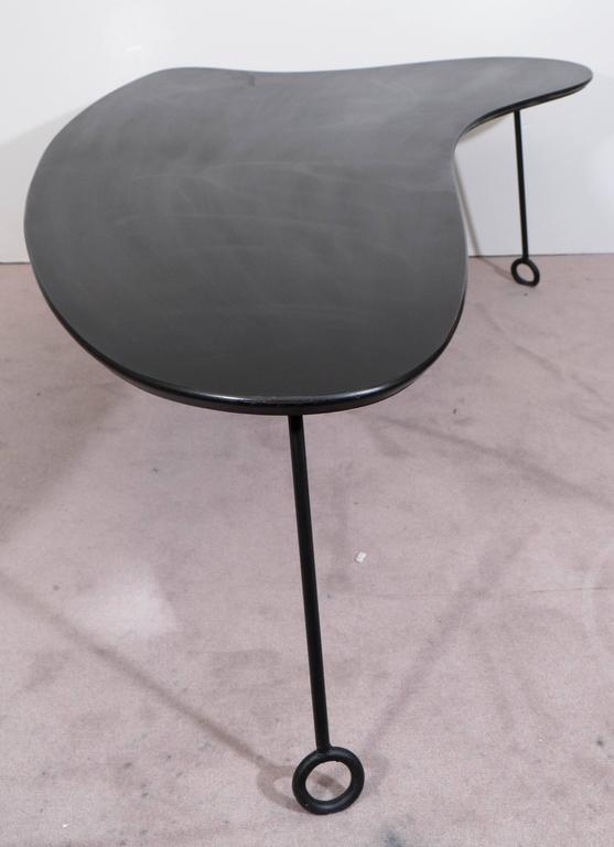 Jean Royère Style Coffee Table with Black Biomorphic Top on Ring Feet ...