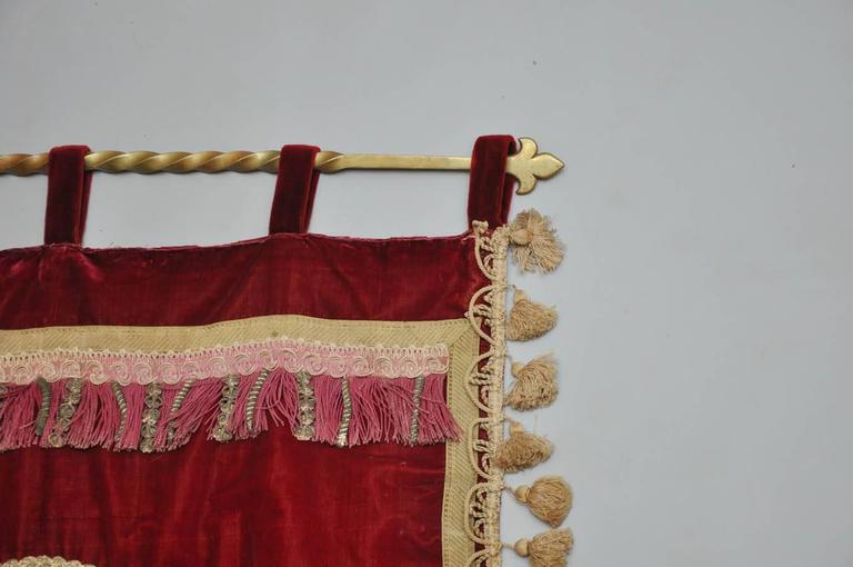 Italian Embroidered Crimson Silk Velvet Banner at 1stDibs