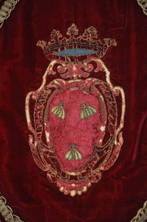 Italian Embroidered Crimson Silk Velvet Banner at 1stDibs