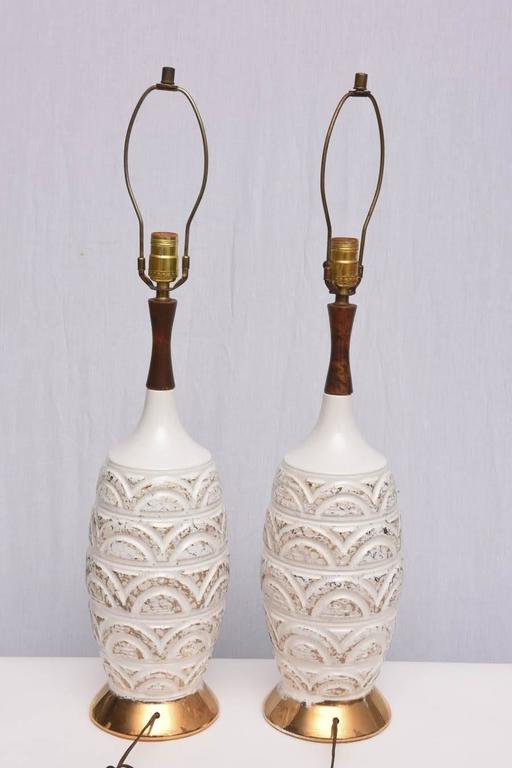 Ceramic Incised Lamps with Gold Bases, USA, 1960s For Sale at 1stDibs