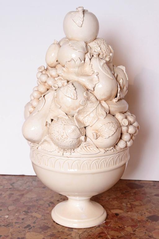 Pair of Tall Italian Creamware Pedestal Bowls of Fruit at 1stDibs