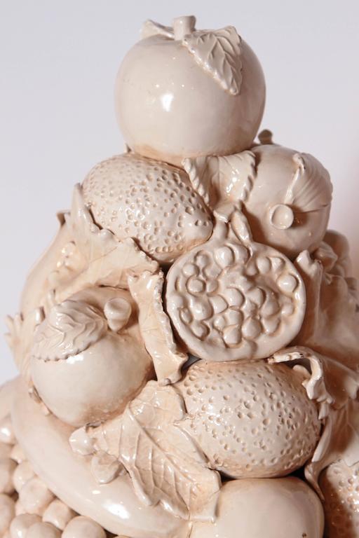 Pair of Tall Italian Creamware Pedestal Bowls of Fruit at 1stDibs