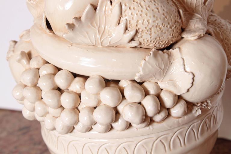 Pair of Tall Italian Creamware Pedestal Bowls of Fruit at 1stDibs