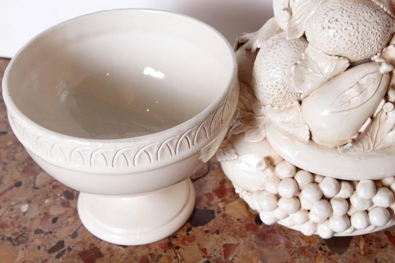 Pair of Tall Italian Creamware Pedestal Bowls of Fruit at 1stDibs