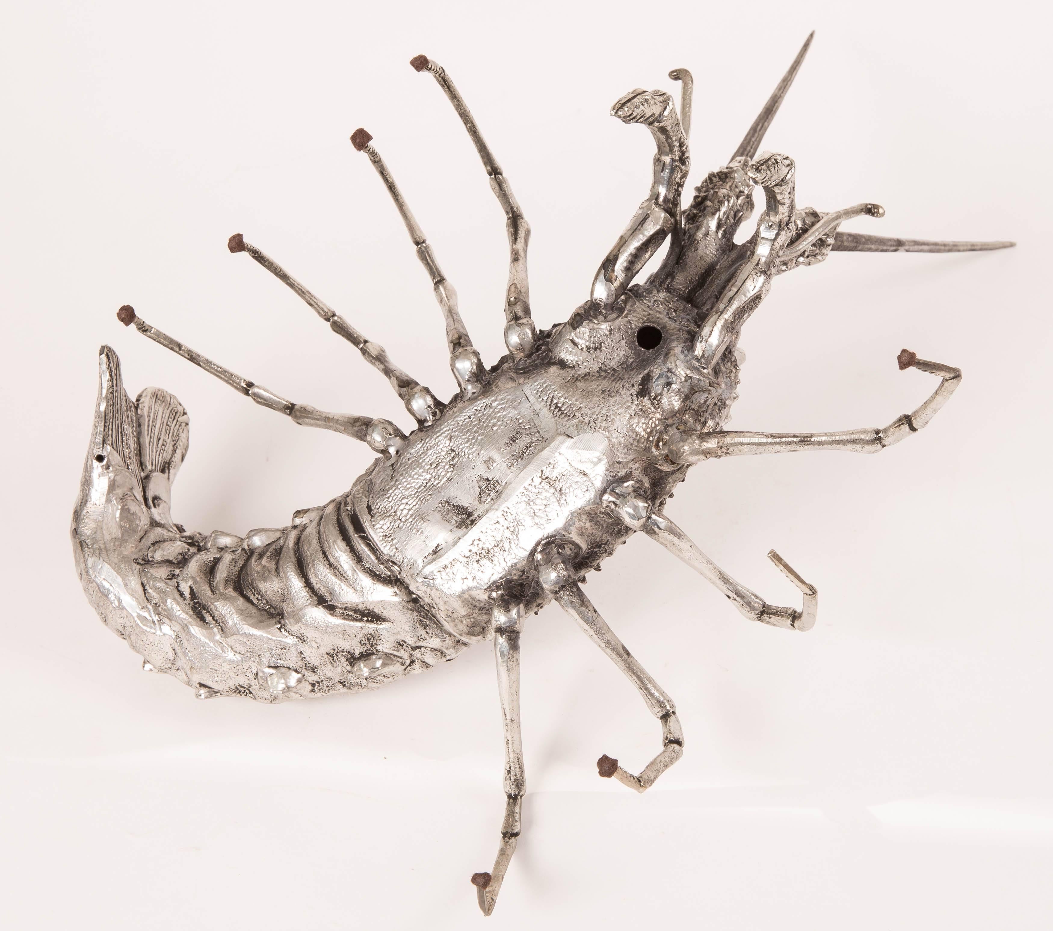 Unique Detailed Metal Lobster Sculpture at 1stDibs
