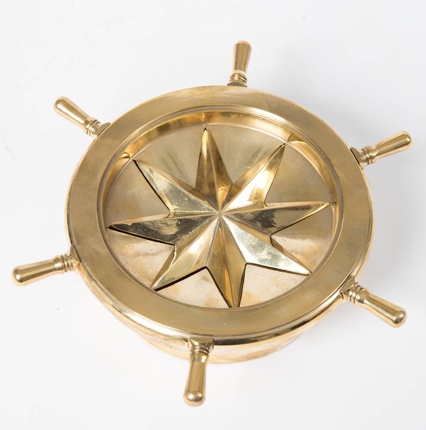 Small Brass Nautical Themed Ash Tray with Rotating Ships Wheel Cover at ...