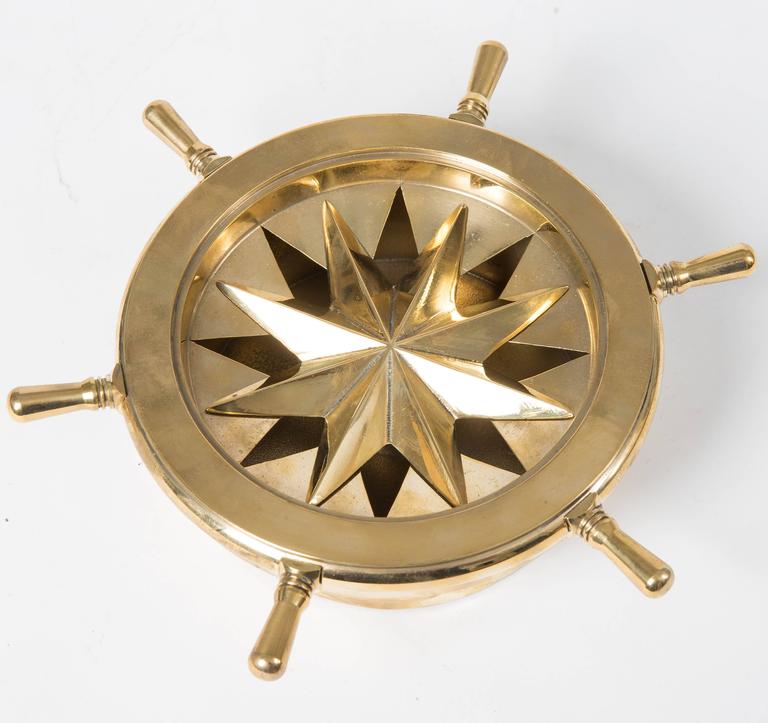 Small Brass Nautical Themed Ash Tray with Rotating Ships Wheel Cover at ...