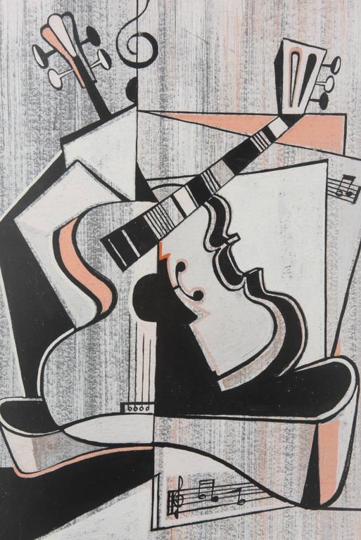 Cubist, Pencil Pastel, Assemblage of Musical Instruments and Notes ...