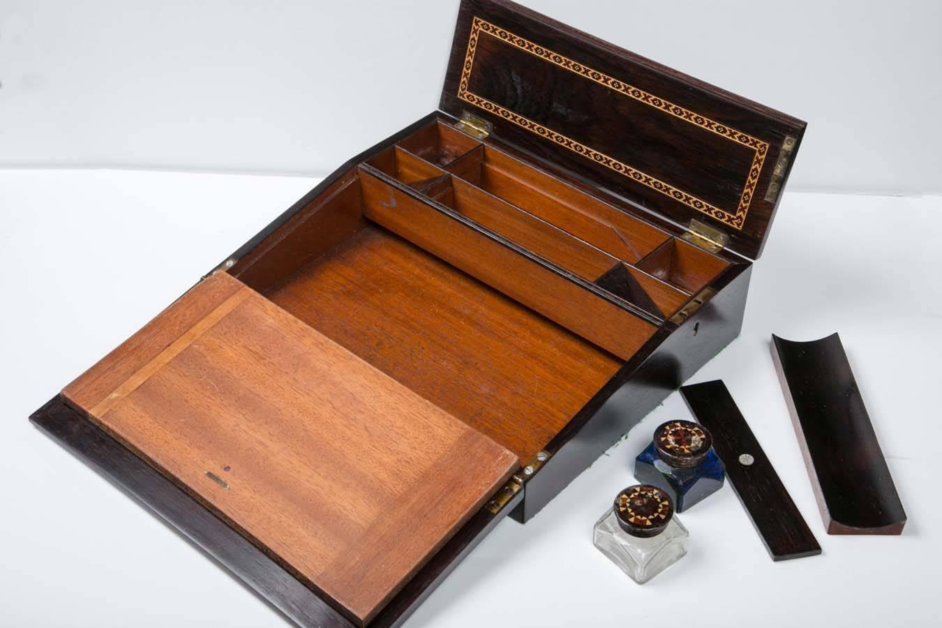 Tunbridge Antique English Rosewood Writing Box, 1870 For Sale at 1stdibs
