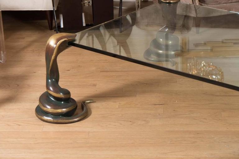 Rectangular Glass Coffee Table with Cobra Supports at 1stDibs