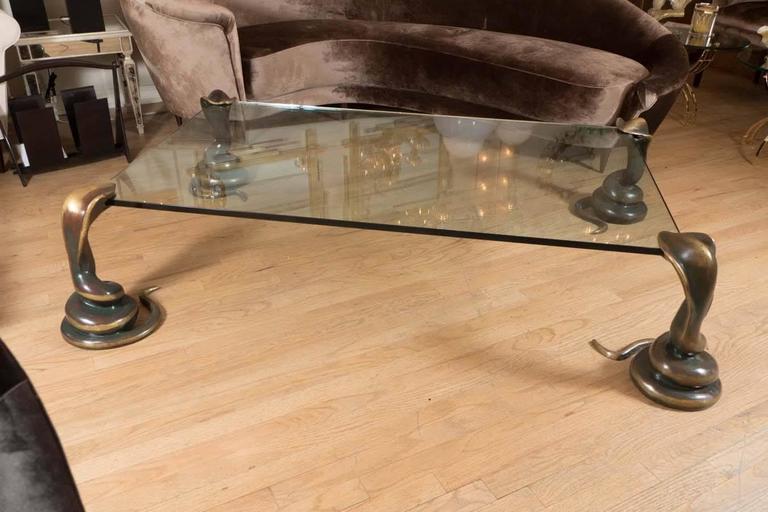 Rectangular Glass Coffee Table with Cobra Supports at 1stDibs