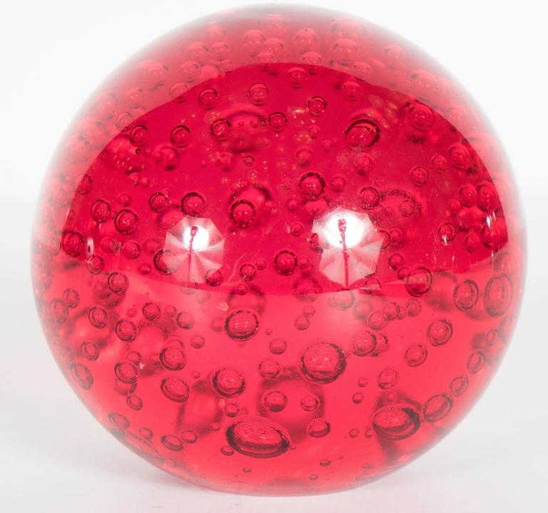 Mid-Century Modernist Ruby Red Paperweight with Glass Bubbles at 1stDibs